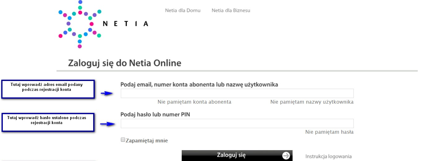 Loguję się w Netia Online pierwszy raz. Co mam zrobić - Pomoc - Netia